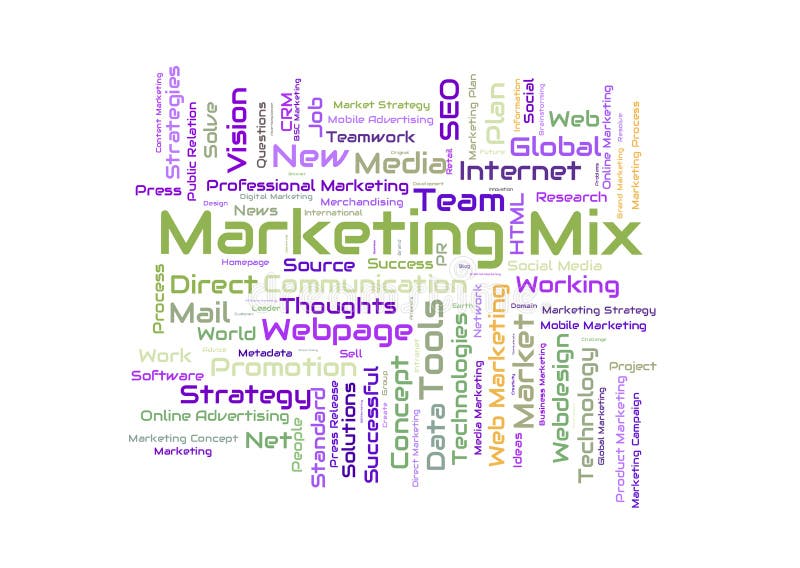 Marketing Mix Word Cloud stock image. Illustration of sign - 182625723