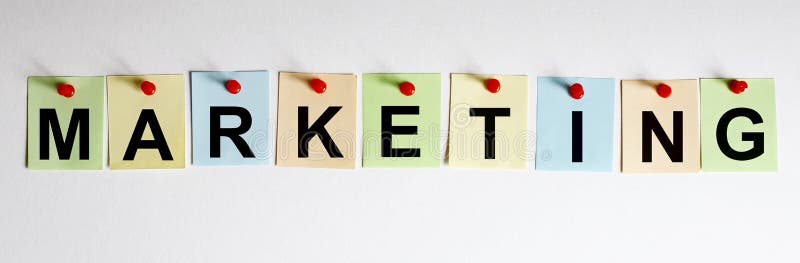 MARKETING Phrase is Written on the Multi-colored Stickers, on the White ...