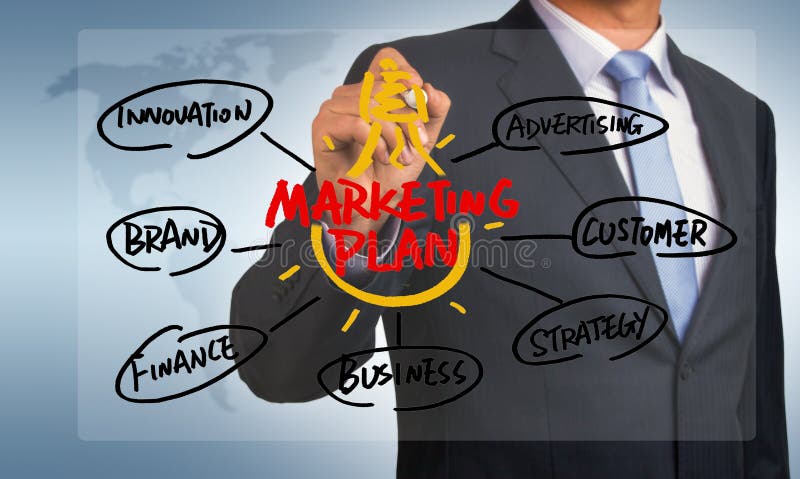 Marketing Plan Concept Hand Drawing by Businessman Stock Photo - Image ...
