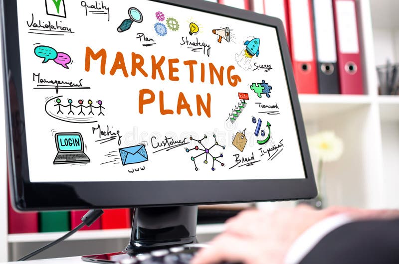 Marketing Plan Concept on a Computer Screen Stock Illustration ...