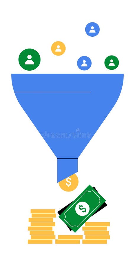 Marketing Sales Funnel Converting Users into Revenue. Flat Vector ...