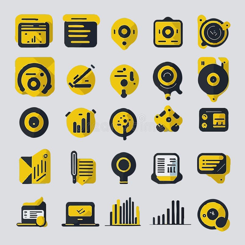 Marketing and Sales Icon Bundle with Yellow and Black Color Stock ...
