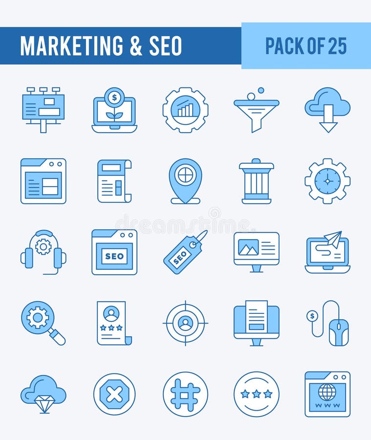 25 Marketing and Seo. Two Color Icons Pack. Vector Illustration Stock ...