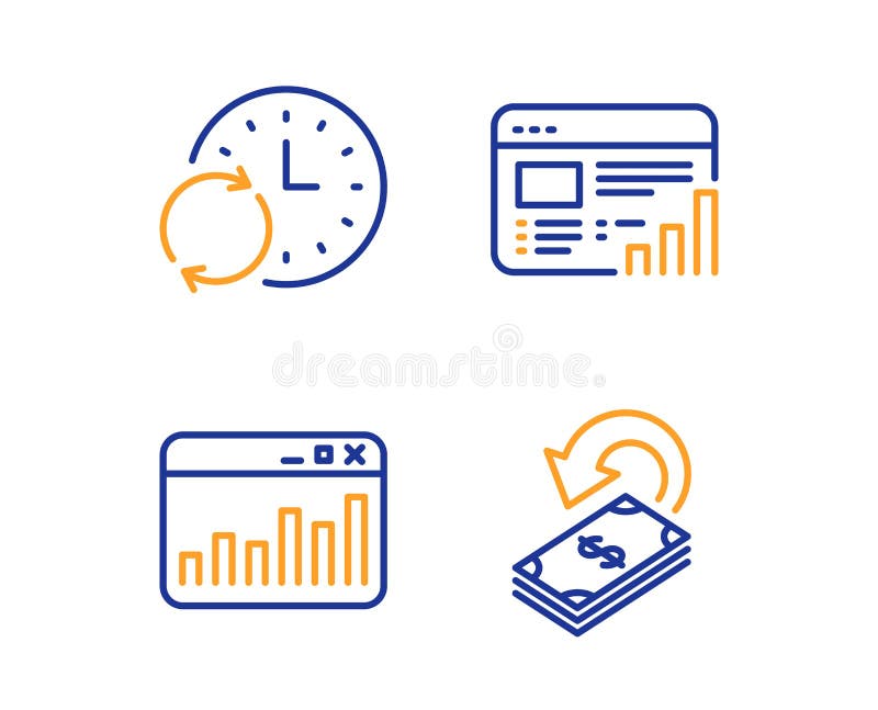 Marketing Statistics, Web Report and Update Time Icons Set. Cashback ...
