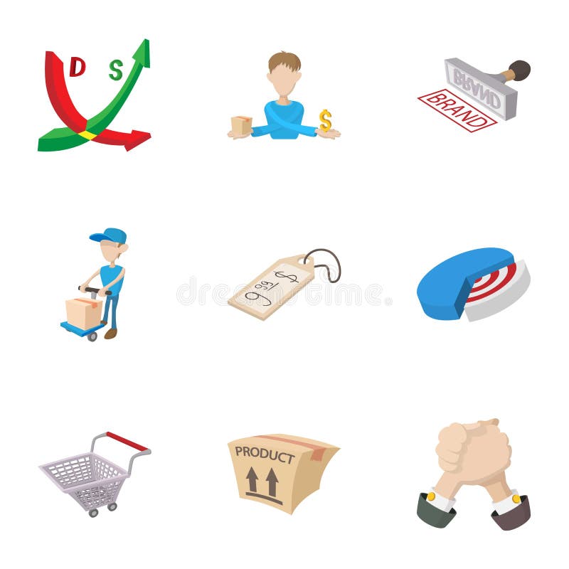 Marketing Store Icons Set, Cartoon Style Stock Vector - Illustration of ...