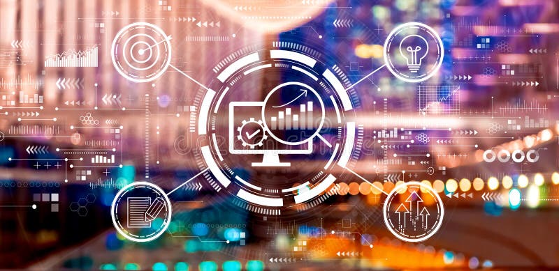 Marketing Strategy Concept with Big City at Night Stock Image - Image ...