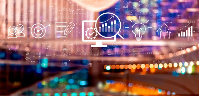 Marketing Strategy Concept with Big City at Night Stock Photo - Image ...