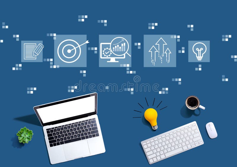 Marketing Strategy Concept with Computers with a Light Bulb Stock Photo ...