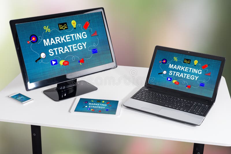 Marketing Strategy Concept on Different Devices Stock Photo - Image of ...