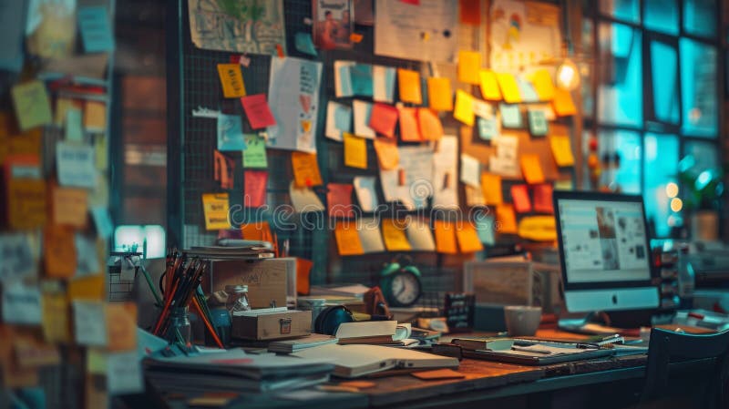 Marketing Strategy Concept: Working Desk with Multicolor Sticky Notes ...