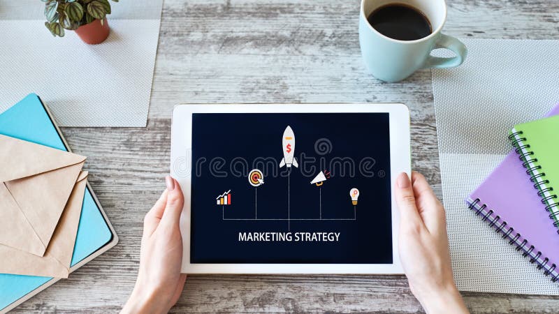 Marketing Strategy Diagram on Device Screen. Business Concept Stock ...