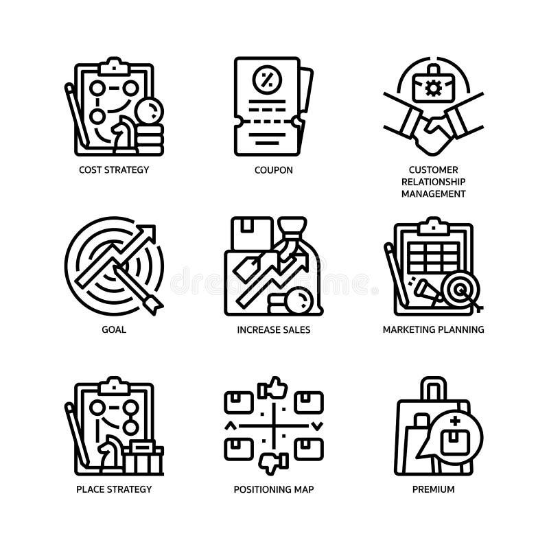 Marketing Strategy Icons Set Stock Vector - Illustration of icons, icon ...