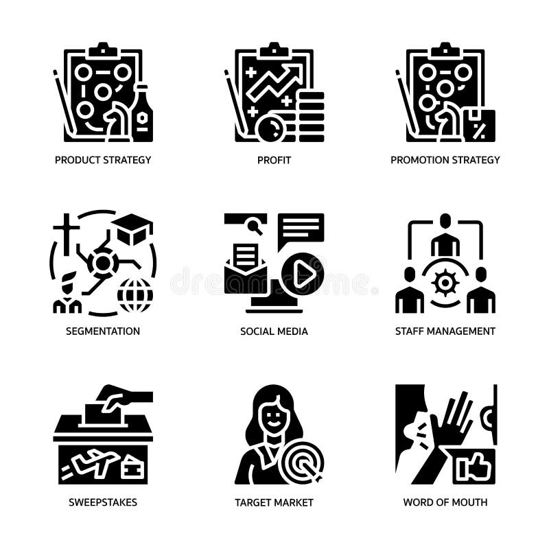 Marketing Strategy Icons Set Stock Vector - Illustration of management ...
