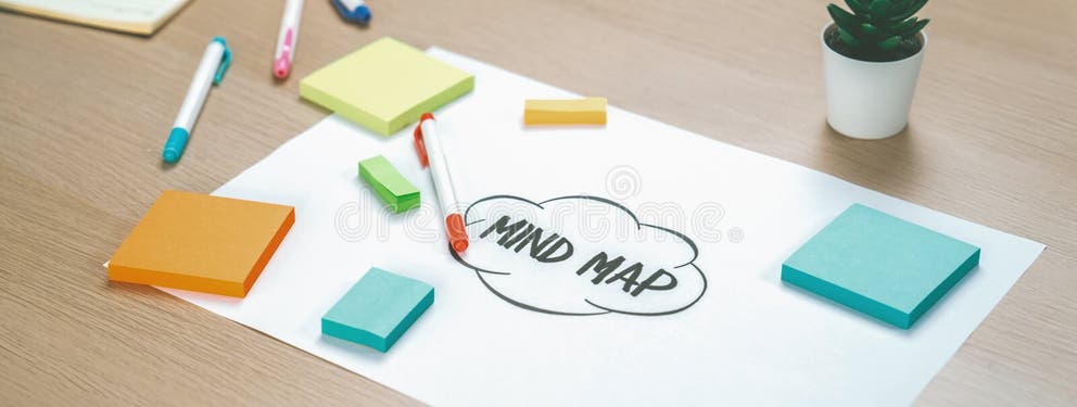 Marketing Strategy Mind Map and Sticky Notes Placed on Office Table ...