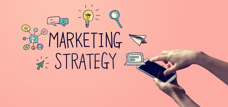 Marketing Strategy with Person Holding Smartphone Stock Illustration ...