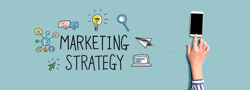 Marketing Strategy with Person Using Smartphone Stock Illustration ...