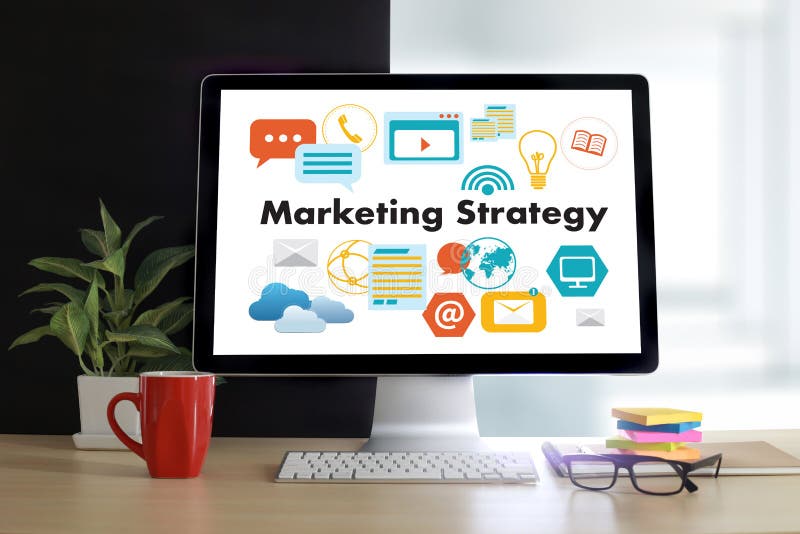 Marketing Strategy Technology Business Man Working on Laptop Com Stock ...