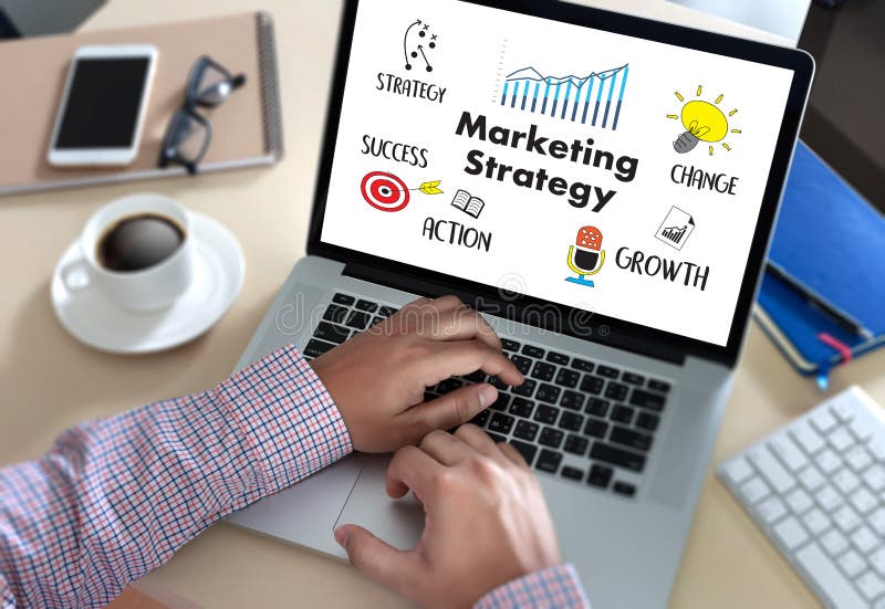 Marketing Strategy Technology Business Man Working on Laptop Com Stock ...