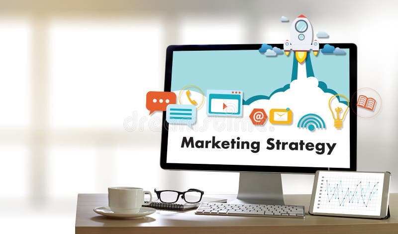 Marketing Strategy Technology Business Man Working on Laptop Com Stock ...