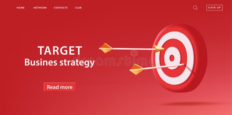 Marketing Strategy Web Banner with 3d Render Target Board with Arrows ...