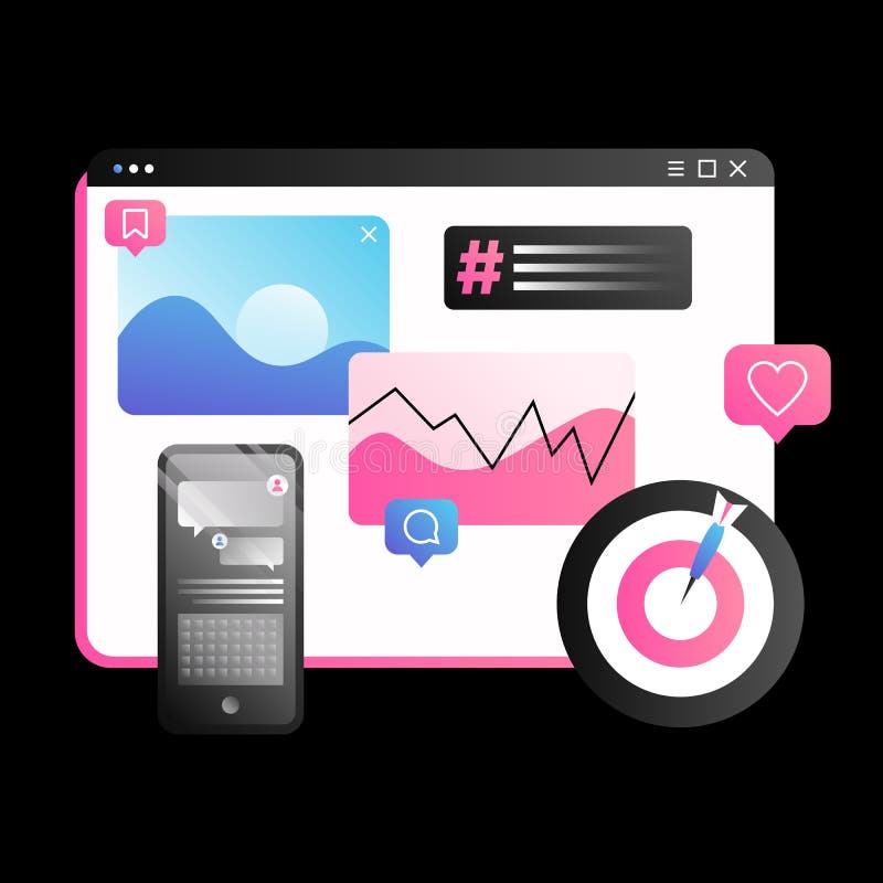 Marketing Target Screen Display. Pink Desktop Graphics Stock Vector ...