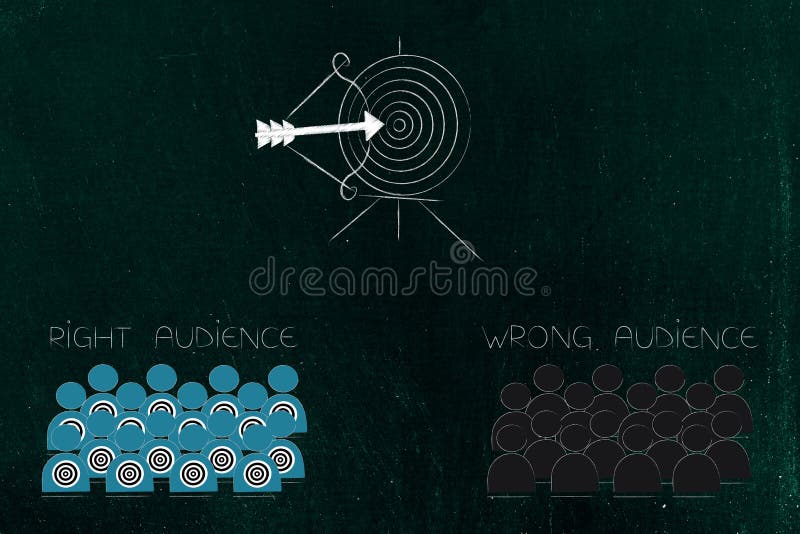 Target with Arrow and Right Vs Wrong Audience Below Stock Illustration ...