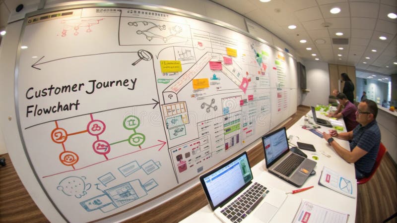 Marketing Team Analyzing Customer Journey Flowchart on Whiteboard Stock ...