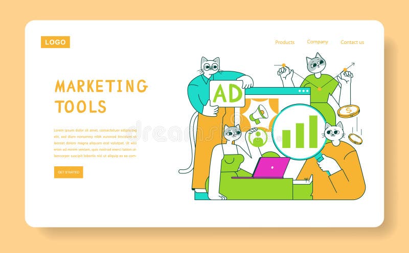 Marketing Tools Cat. Flat Vector Stock Vector - Illustration of design ...
