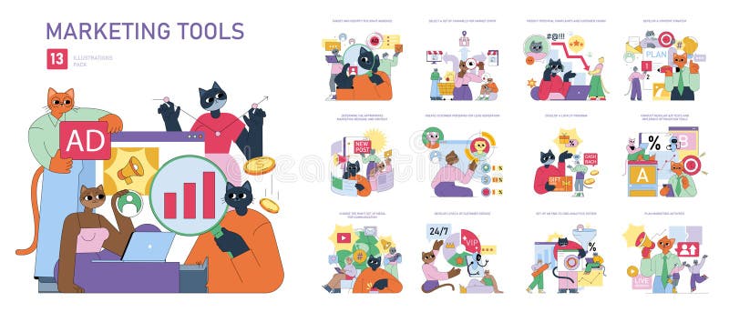 Marketing Tools. Flat Vector Illustration Stock Vector - Illustration ...