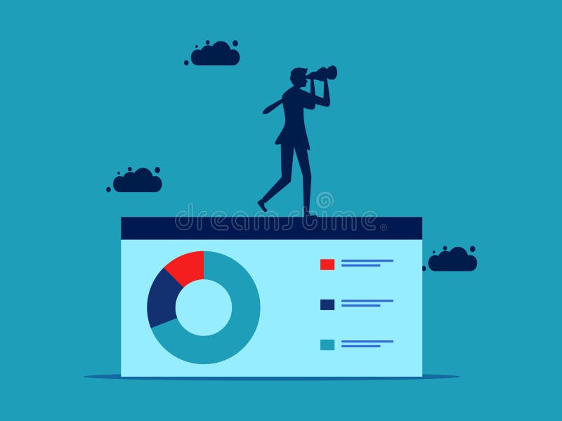 Marketing Vision. Businessman Looking at Binoculars on Market Share ...