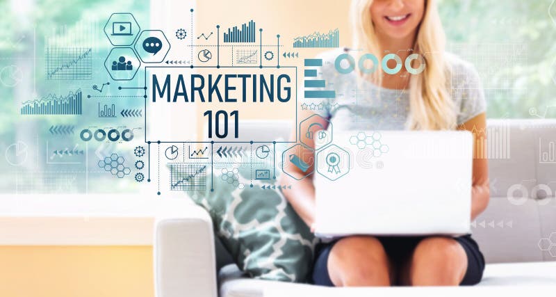 Marketing 101 with Woman Using a Laptop Stock Photo - Image of laptop ...