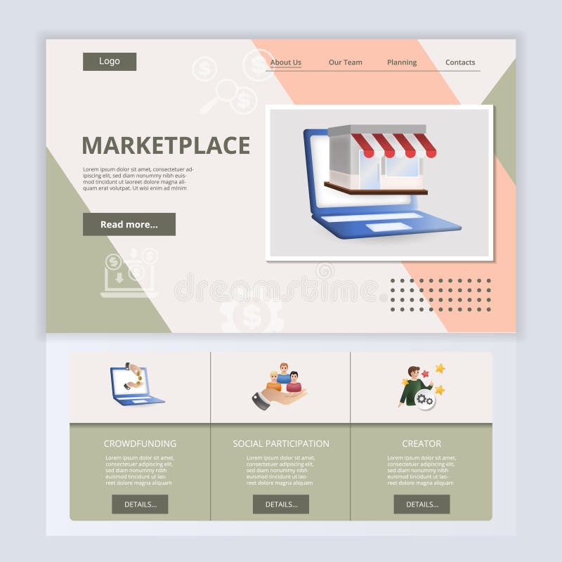 Marketplace Flat Landing Page Website Template. Crowdfunding, Social ...