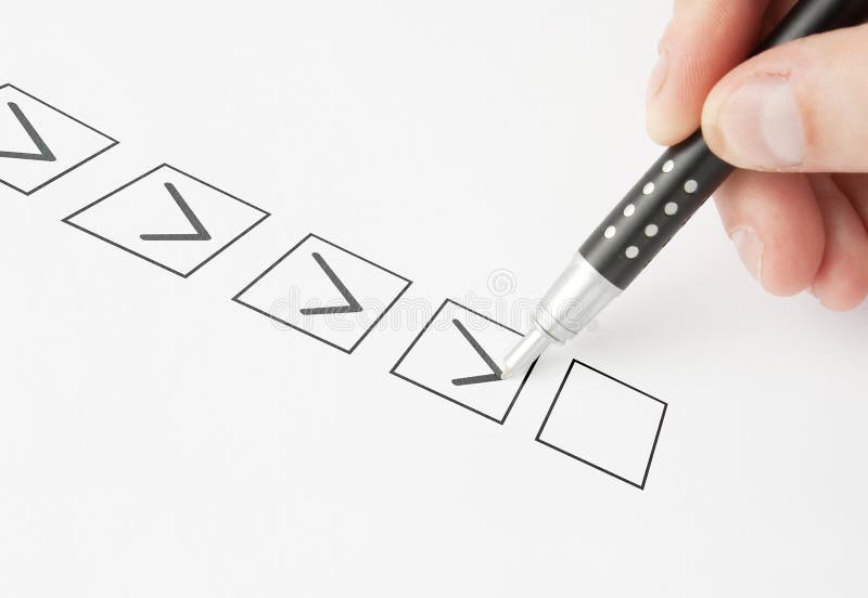 Markierung in Einem Checkbox Mit Feder Stockbild - Bild von fragebogen ...