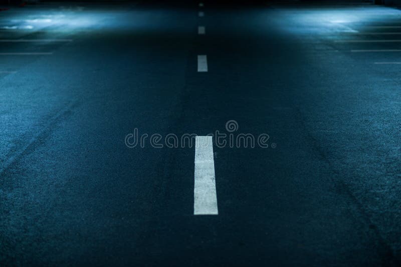 Asphalt Marking Road at Night, Under Night Lighting Stock Photo - Image ...