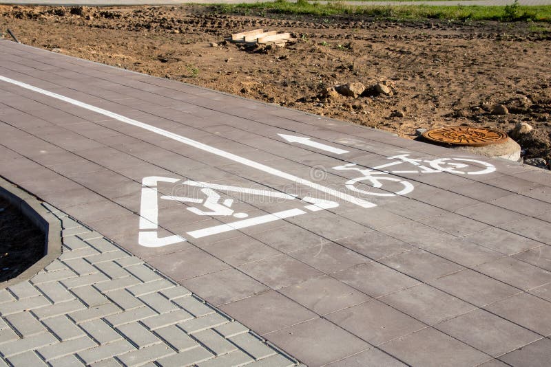 Marking of the Bike Path on the Sidewalk Stock Photo - Image of sports ...