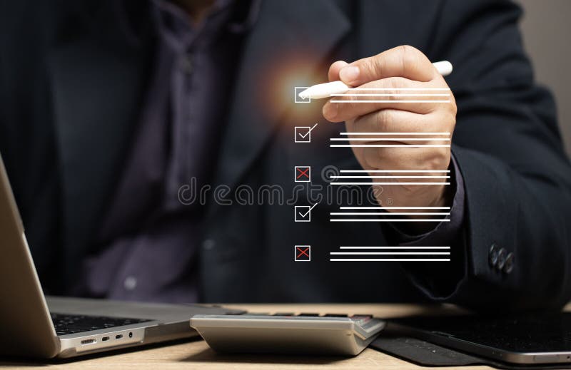 Marking on Checklist Box Isolated on Virtual Screen. Checklist Concept ...