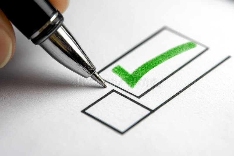 Marking Checklist Box with Pen Shows Approval or Task Completion Stock ...