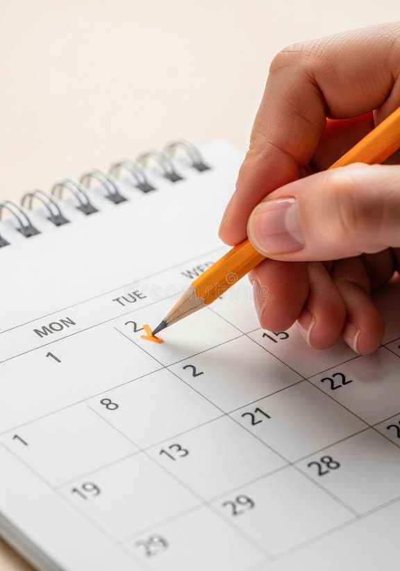 Marking a Date on the Calendar with a Pencil, Save the Date Stock Image ...