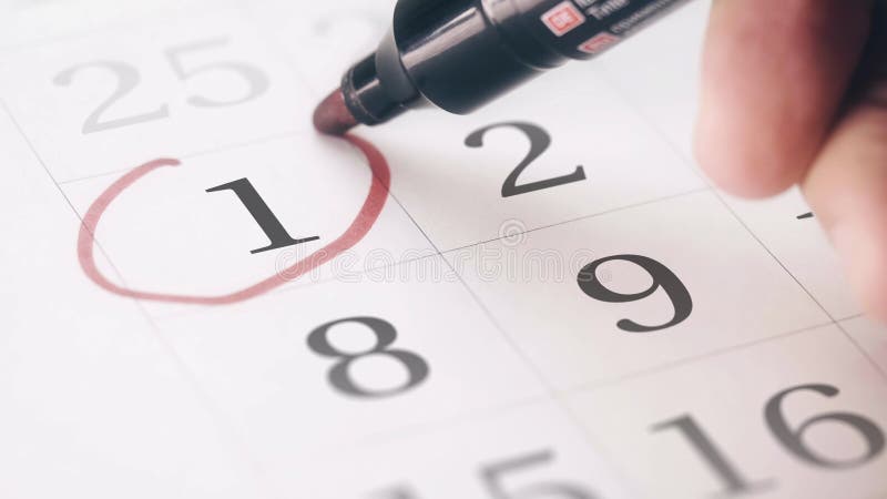 Drawing Red Circled Mark on the First 1 Day of a Month in the Calendar ...