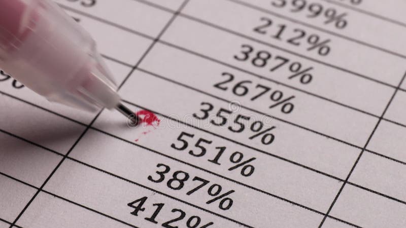 Marking an Error in the Data Table with a Red Pen. Concept of Business ...