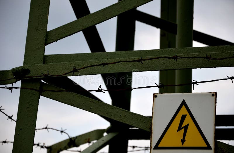 Marking of a High-voltage Metal Pole with a Yellow Triangle and the ...