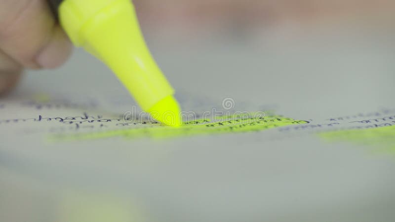 Marking an Important Text in a Note with a Yellow Marker Stock Image ...