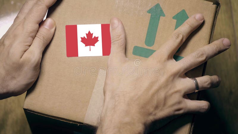 Marking Package with the Canadian Flag Label. Import or Export in ...