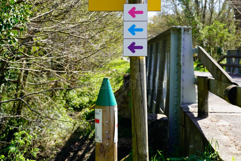 Markup Arrow Hiking Trail Path Near Pathway Bridge River Stock Image ...