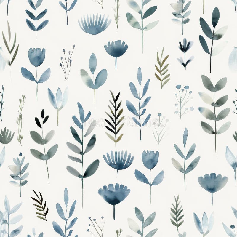 Marlin Blue Watercolor Botanical Seamless Pattern Stock Photo - Image ...