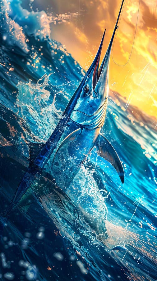 A Marlin Fish is Jumping Out of the Water Stock Image - Image of water ...