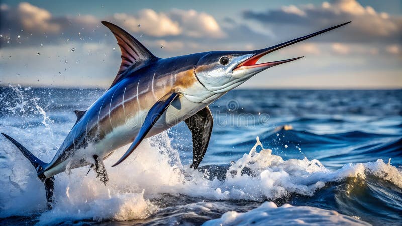 Marlin Fish Leaping from the Ocean with Splashing Water Stock ...