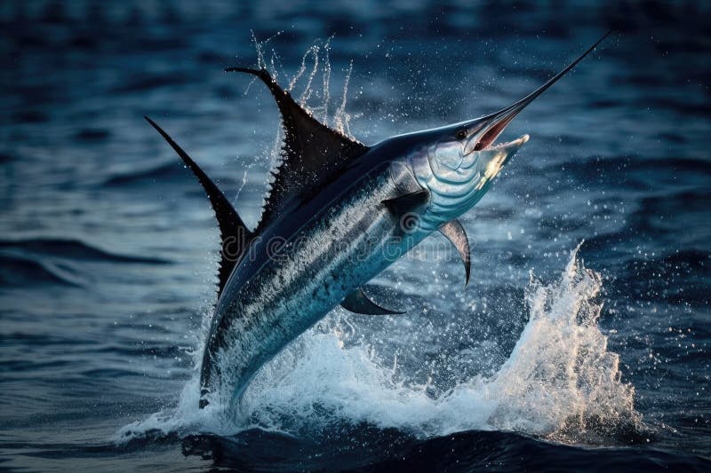 Marlin Jumping from the Ocean Surface, Its Powerful Tail and Fins ...