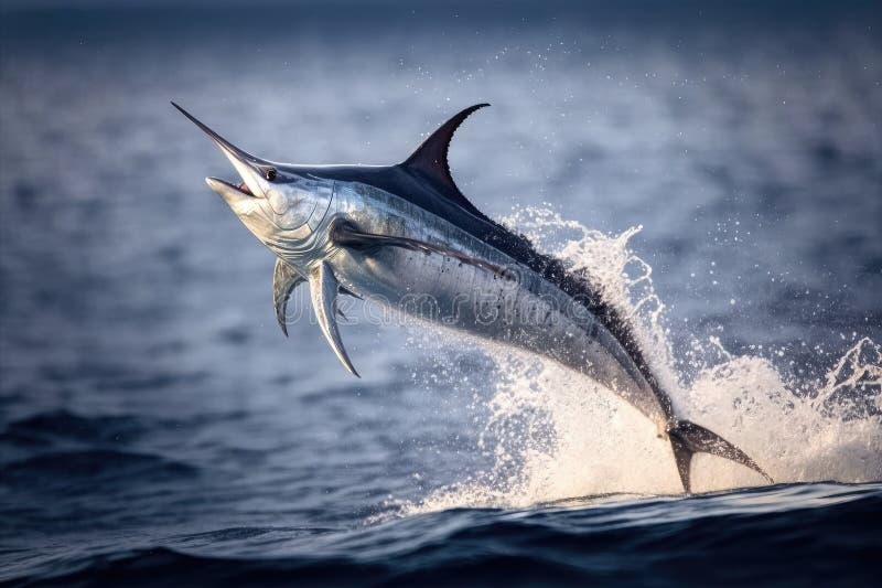 Marlin Jumping from the Water, Its Streamlined Body and Fins Visible ...