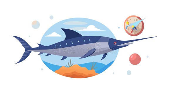 Marlin or Swordfish Logo with Sun and Compass Elements. Vector Design ...